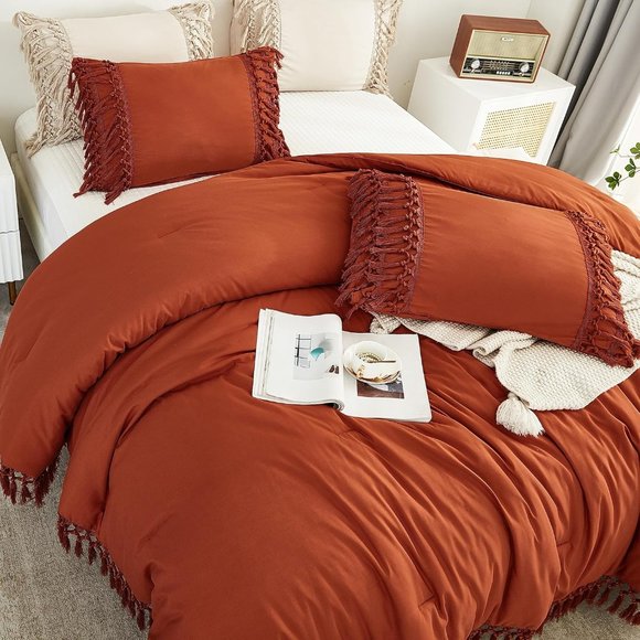 Boutique | Bedding | Burnt Orange Boho Tassel Trim Full Size Bed ...